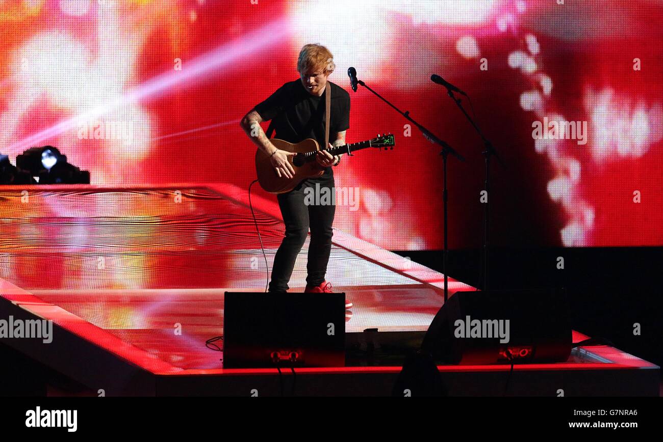 Brit Awards 2015 - Show - London. Ed Sheeran performs on stage during ...