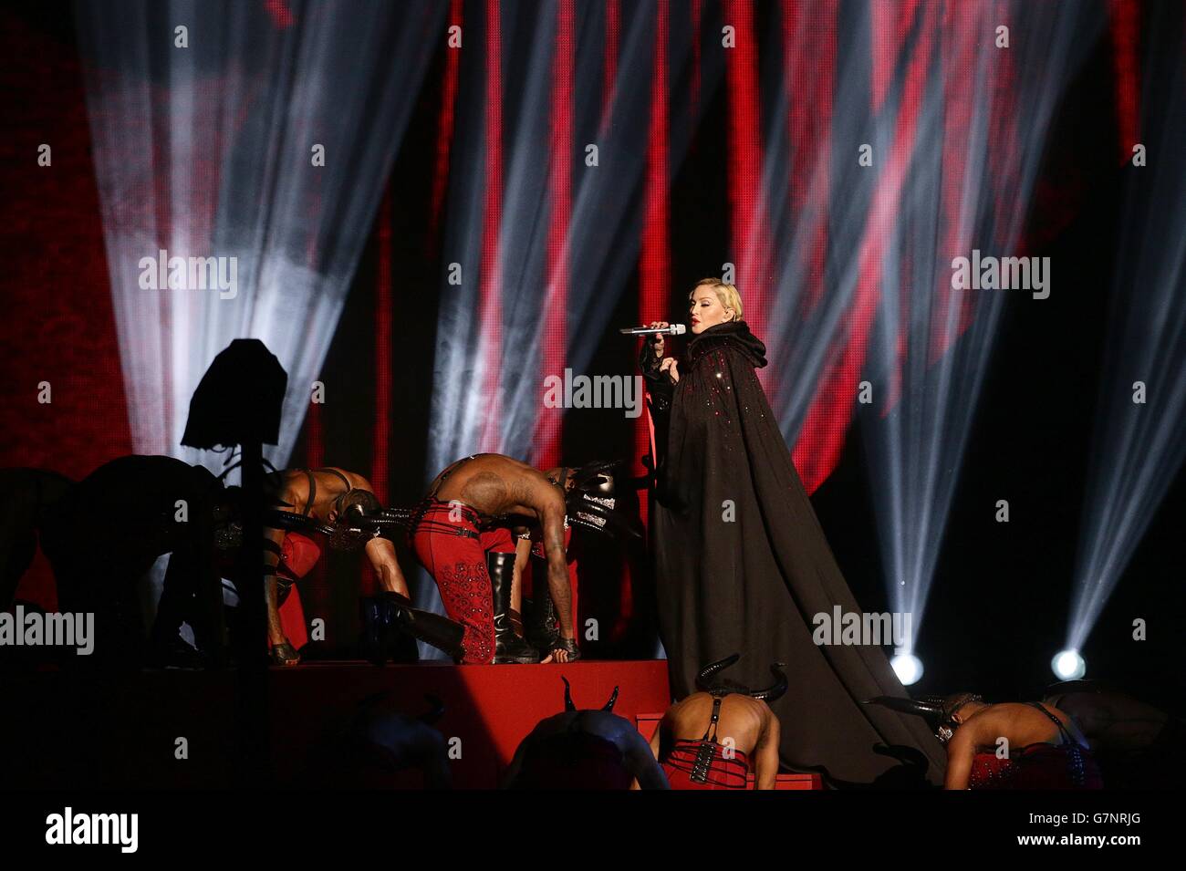 Madonna performs on stage during the 2015 Brit Awards at the O2 Arena ...