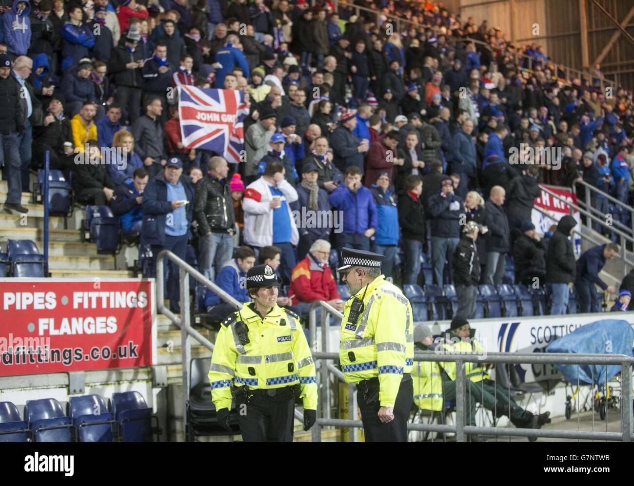 Police in the ground during the Scottish Championship match at Falkirk ...