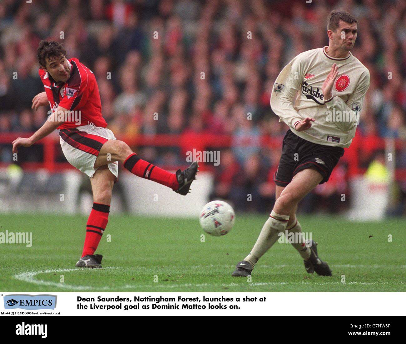Launches shot liverpool goal dominic matteo looks on hi-res stock ...
