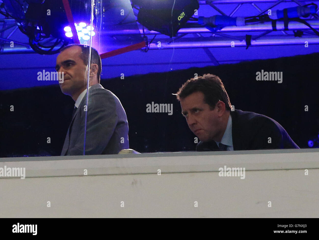 Everton manager Roberto Martinez (left) and ITV presenter Mark Pougatch ...