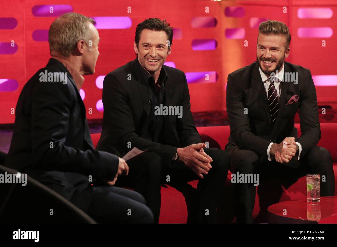 Hugh jackman david beckham filming graham norton show london studios hi ...