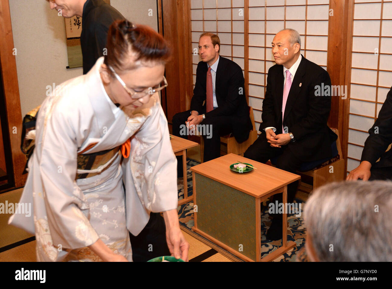 The Duke of Cambridge is served Japanese tea at a restored Tea House at ...
