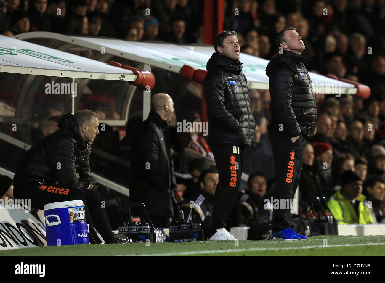 Blackpool manager Lee Clark (right) and first team coach Alan Thompson ...