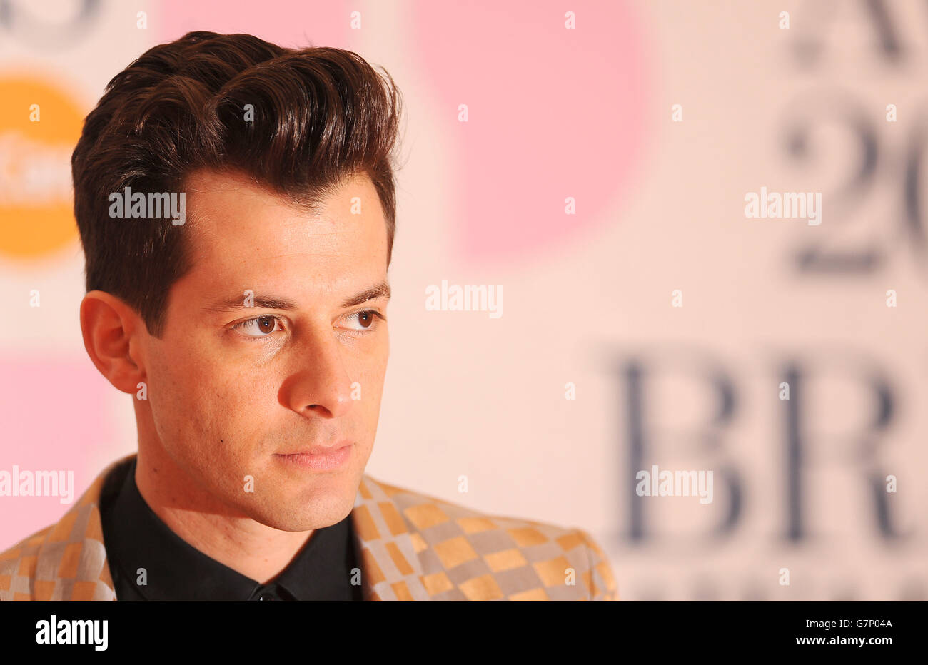 Mark Ronson arriving for the 2015 Brit Awards at the O2 Arena, London ...