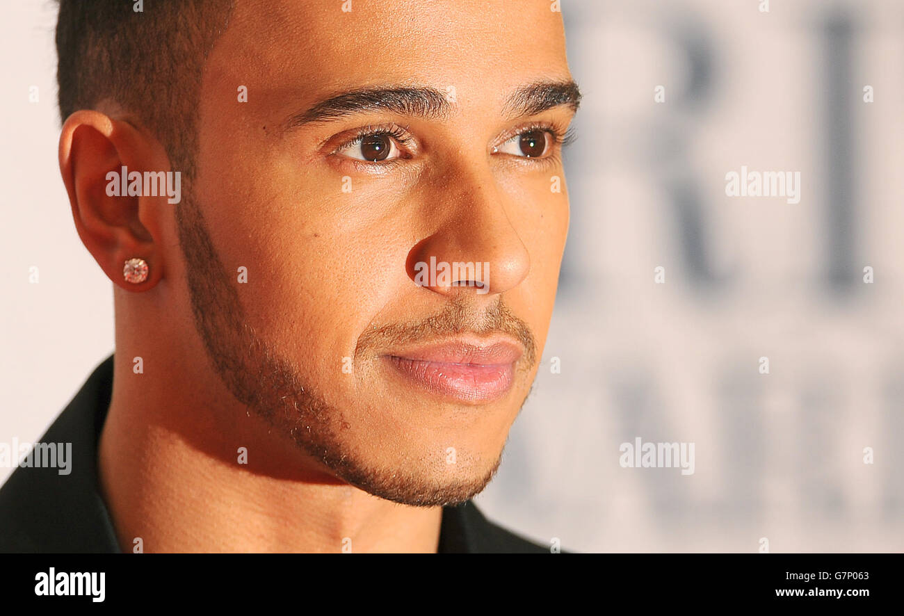 Lewis Hamilton arriving for the 2015 Brit Awards at the O2 Arena ...