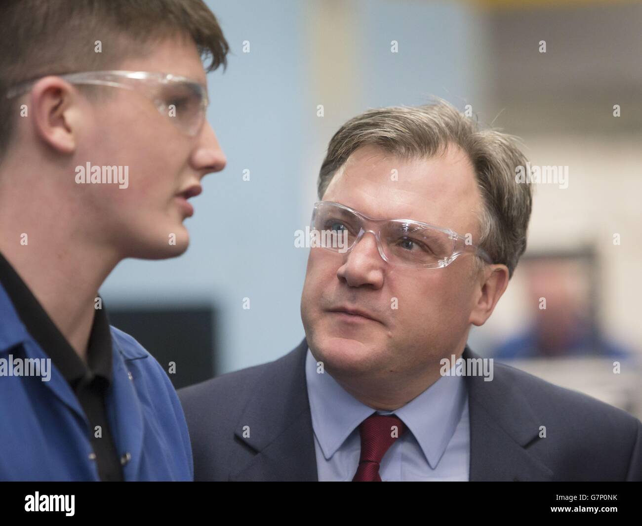 Shadow Chancellor Ed Balls (right) during a visit to Walker Precision Engineering in Glasgow, as ...