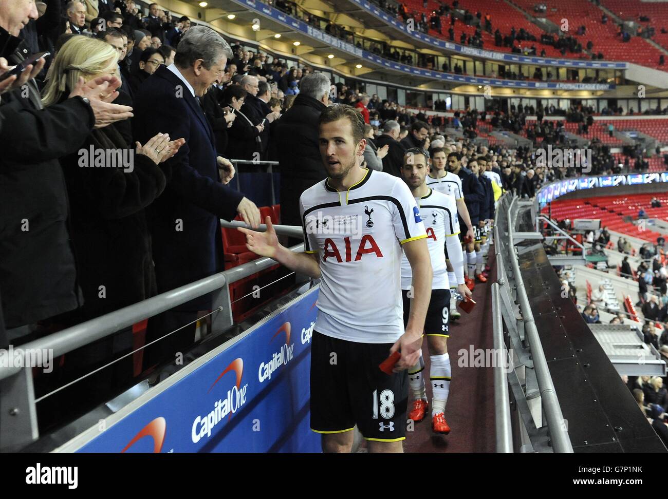 Tottenham Hotspur's Harry Kane shakes hands with England manager Roy ...