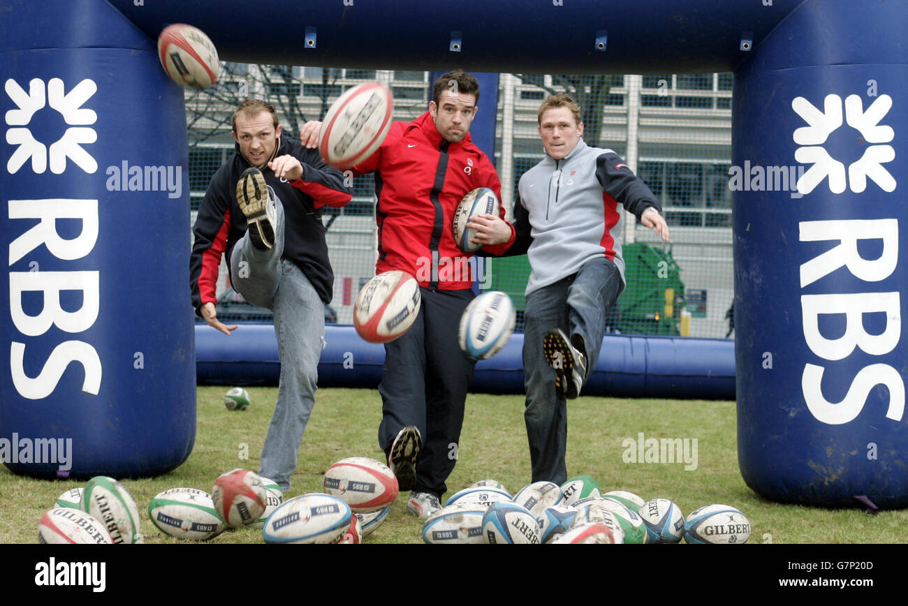 (From left to right) England rugby players Matt Dawson, Joe Worsley and ...