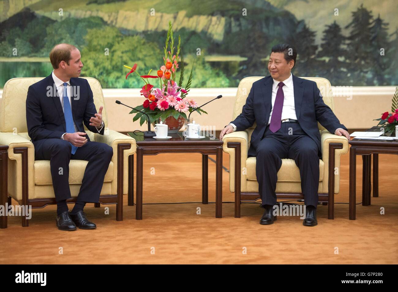 The Duke of Cambridge talks to the deputy president Li Yuanchao at the ...