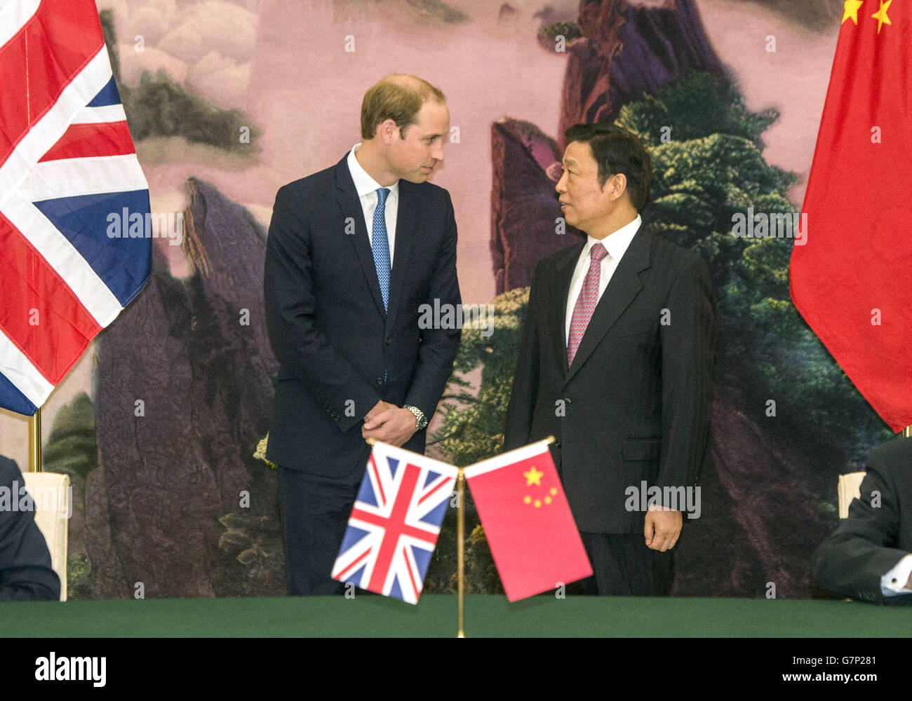 The Duke of Cambridge talks to the deputy president Li Yuanchao at the ...