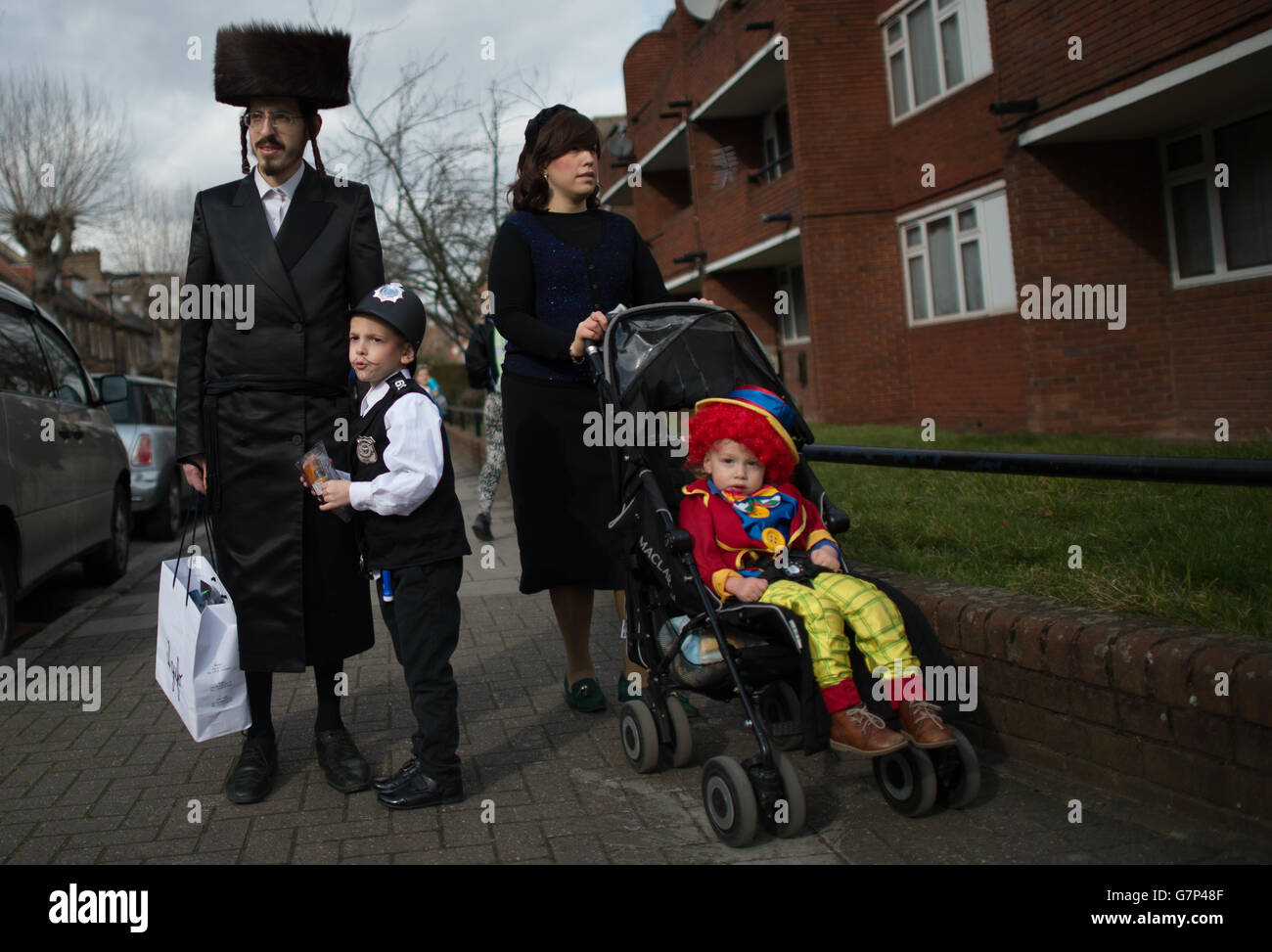 Orthodox Jewish children celebrate the festival of Purim in Stamford ...