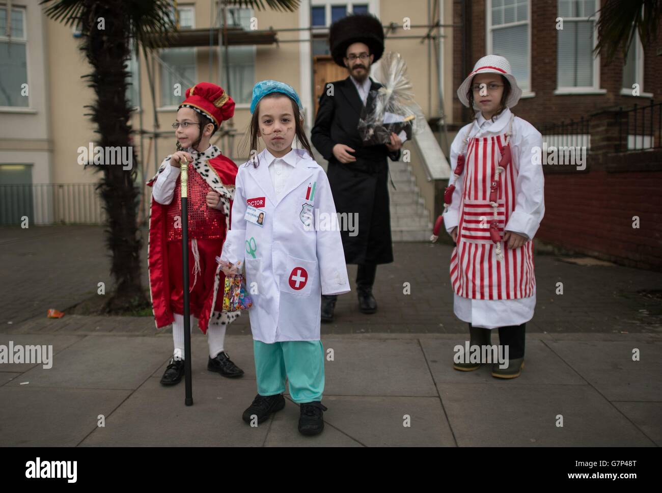 Orthodox Jewish children celebrate the festival of Purim in Stamford ...
