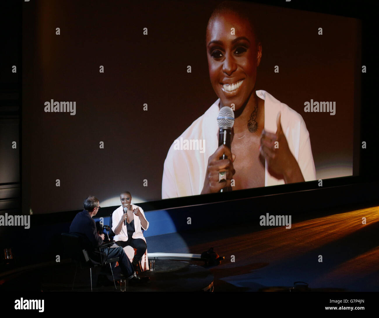 Singer Laura Mvula with journalist Dan Cairns during a Q&A session at ...