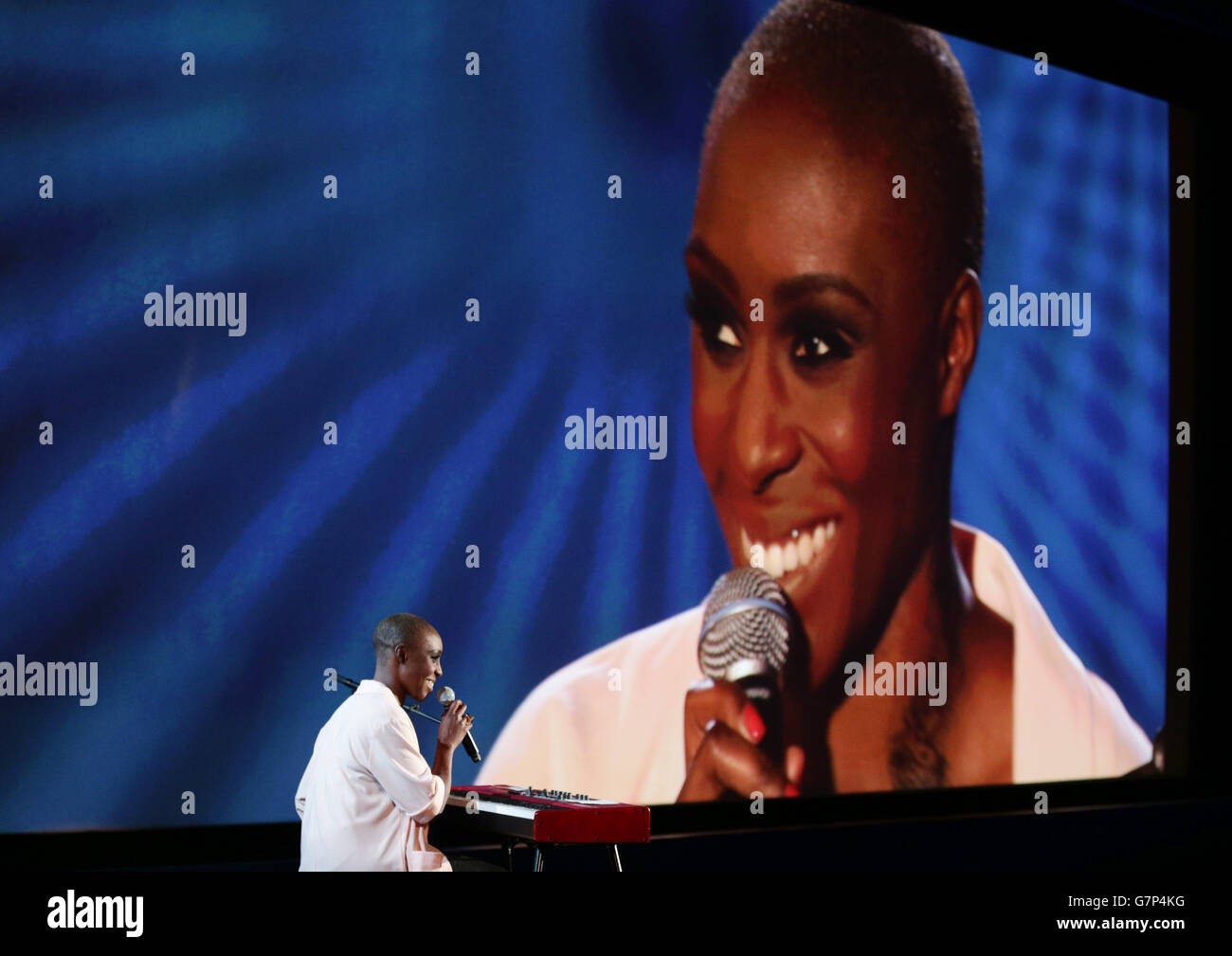 Singer Laura Mvula on stage after the screening of her concert film ...