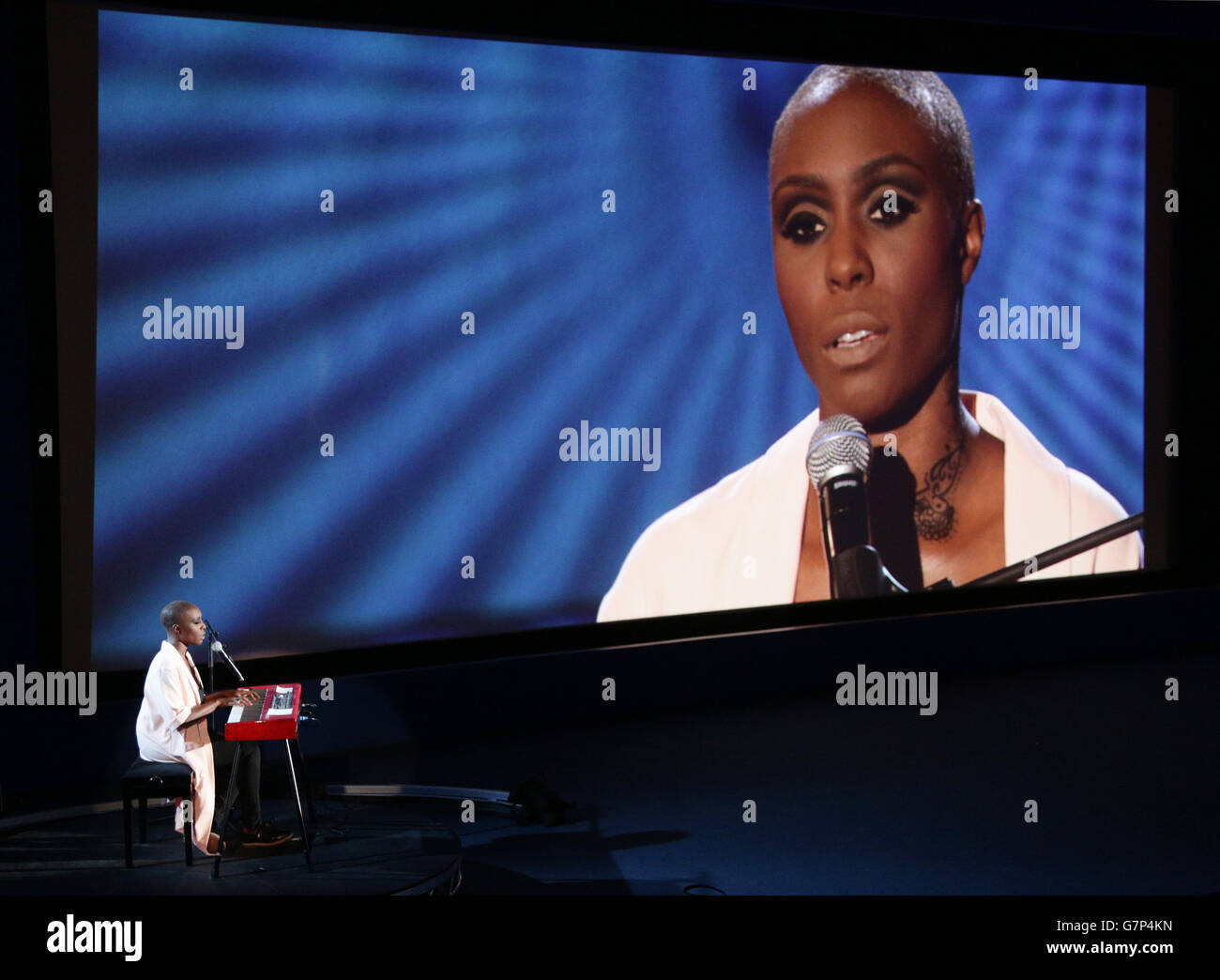 Singer Laura Mvula on stage after the screening of her concert film ...