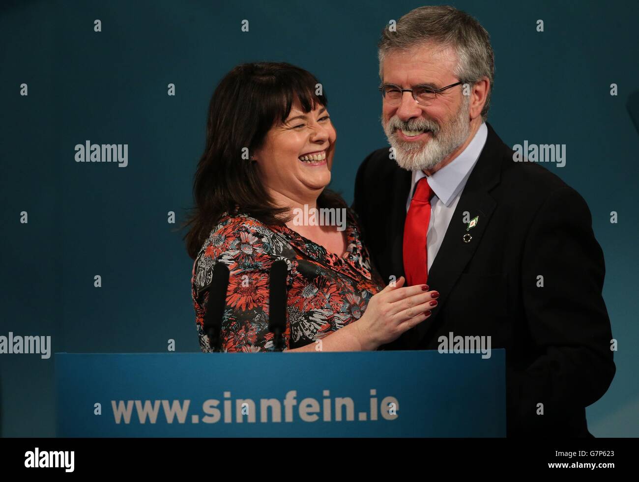 Sinn Fein MP Michelle Gildernew congratulates Sinn Fein president Gerry ...
