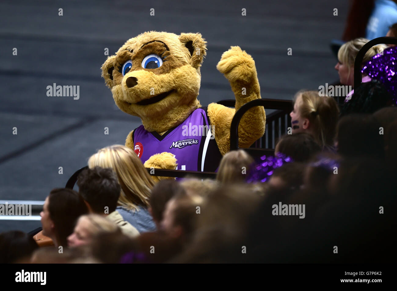 Hertfordshire Mavericks mascot cheers on their side from the stands ...