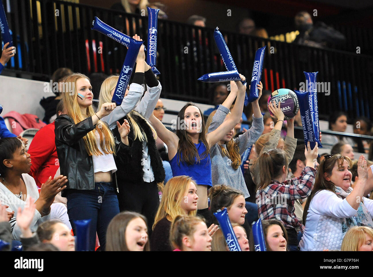 Copper box netball fans singing in the stands hi-res stock photography ...