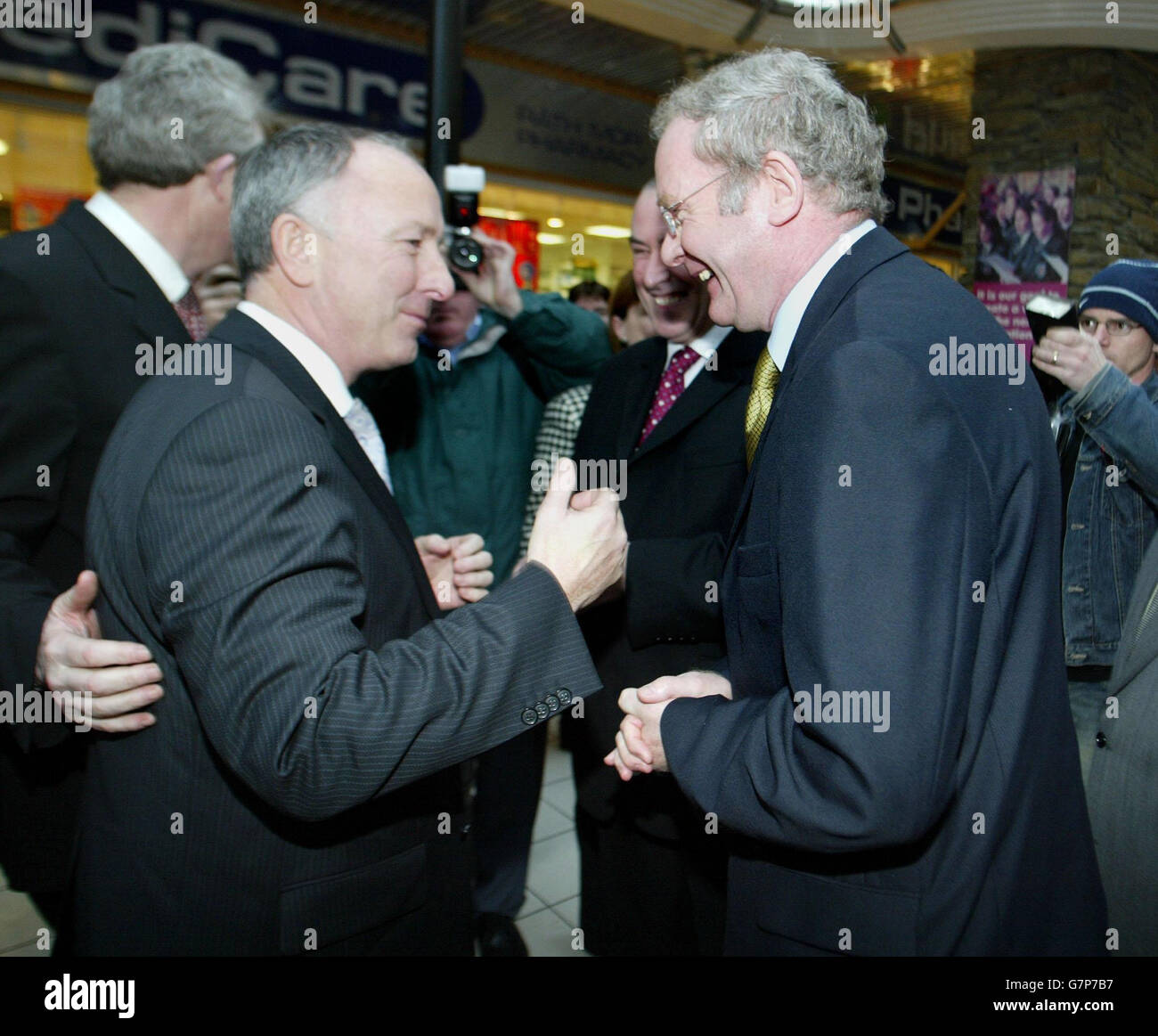Irish Foreign Affairs Minister, Dermot Ahern, with Martin McGuinness ...