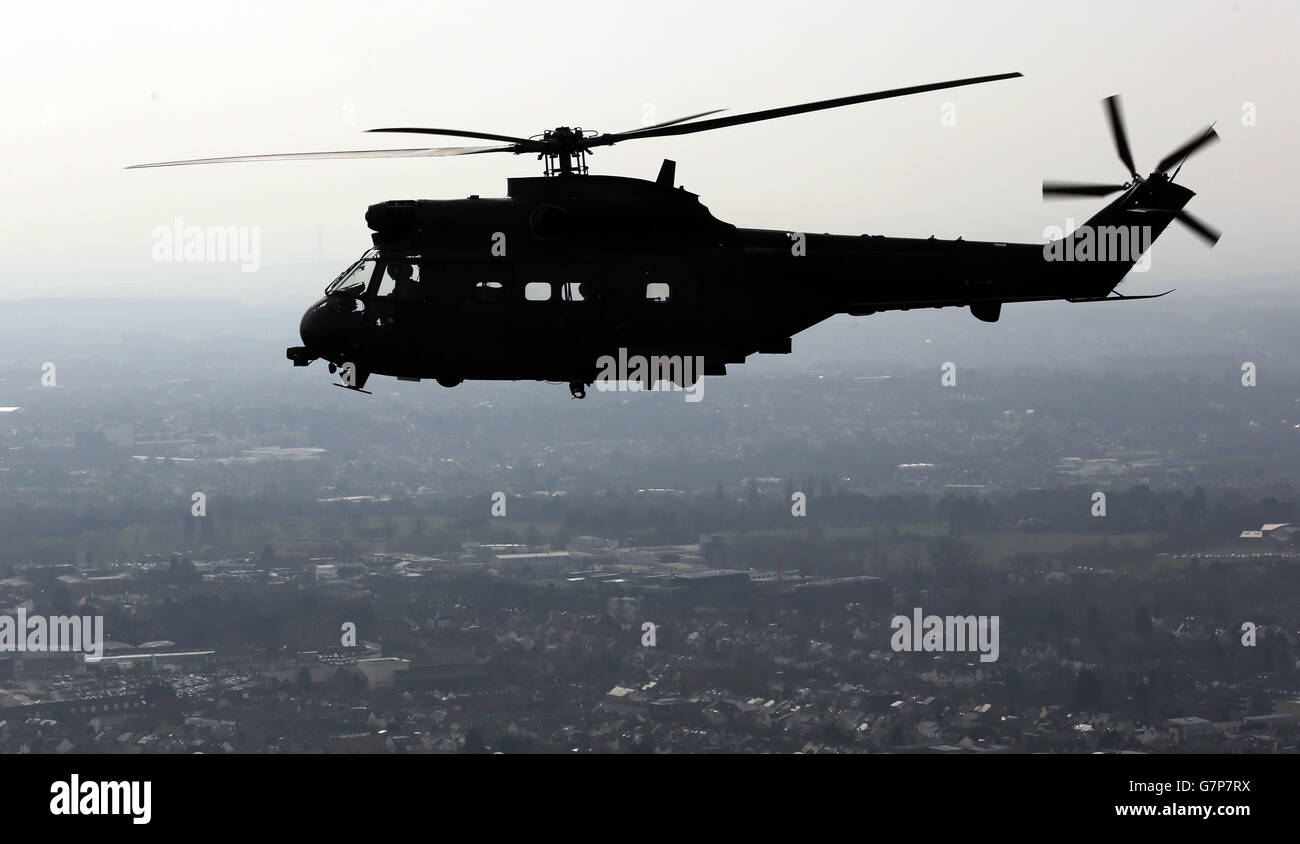 Helicopter stock. An RAF Puma helicopter from at RAF Benson flies over ...