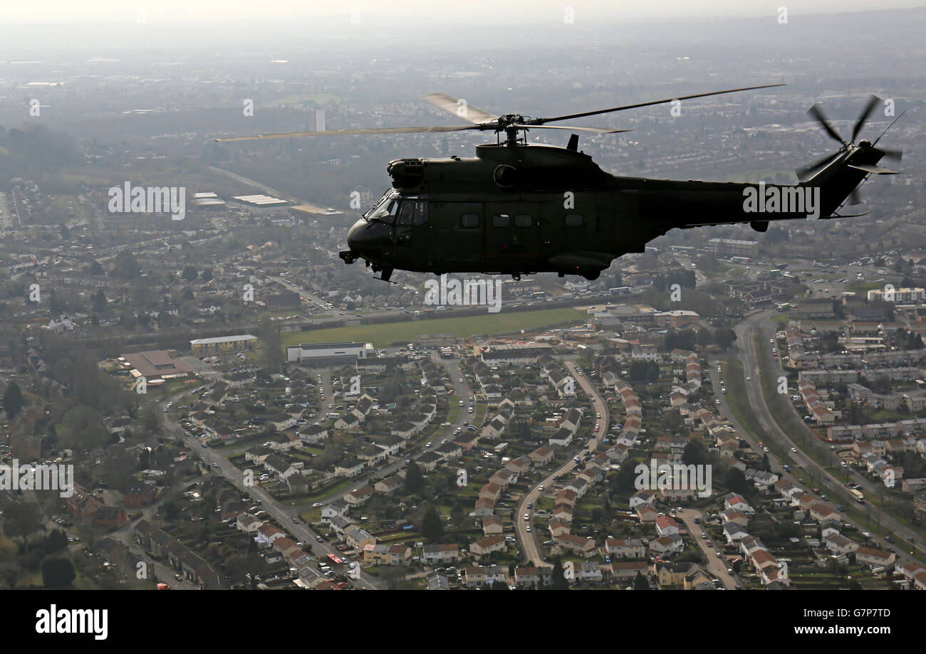Helicopter stock. An RAF Puma helicopter from at RAF Benson flies over ...