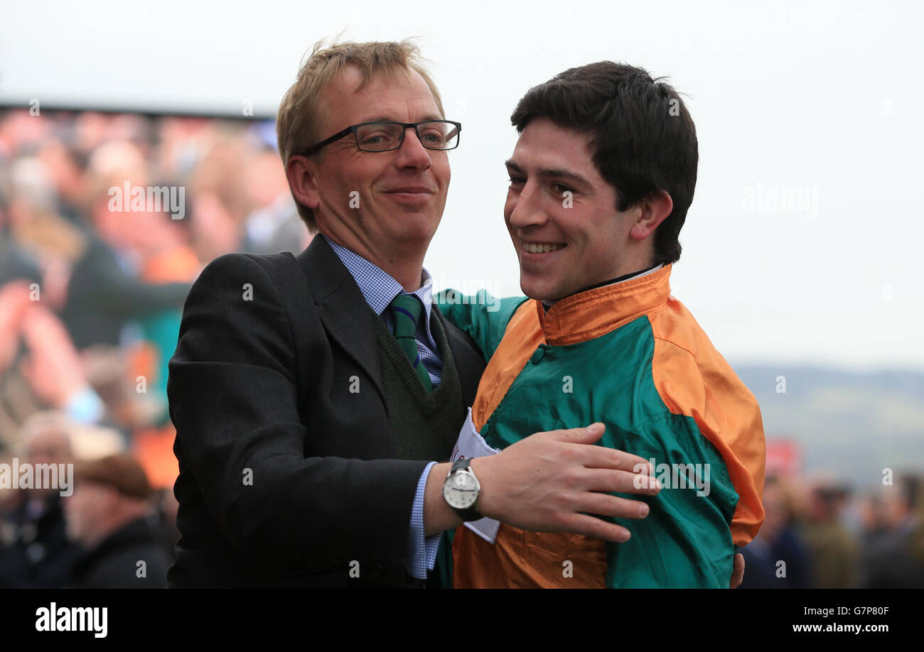 Jockey Gavin Sheehan (right) celebrates winning the Ladbrokes World ...