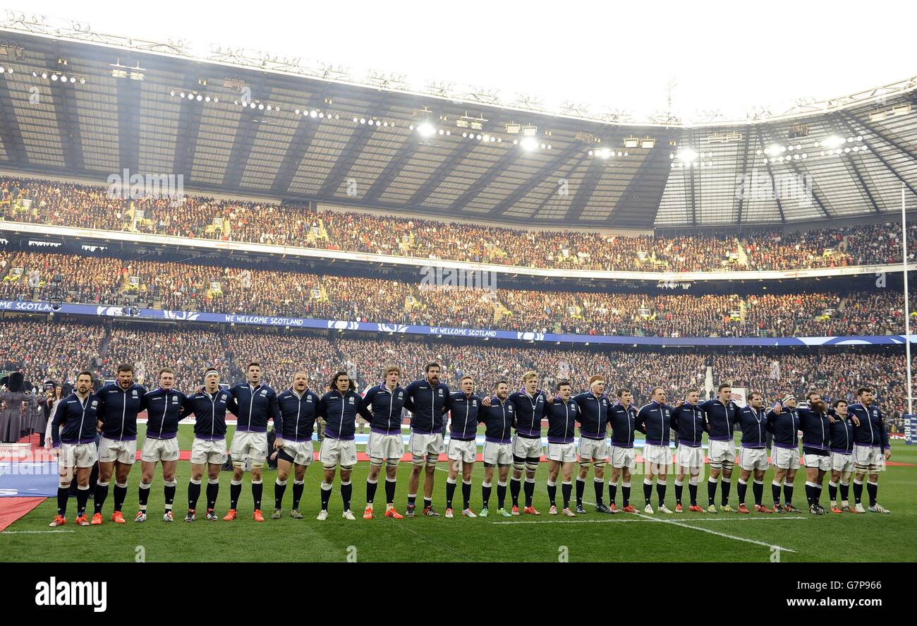 The scotland team line up for the anthems the match hi-res stock ...