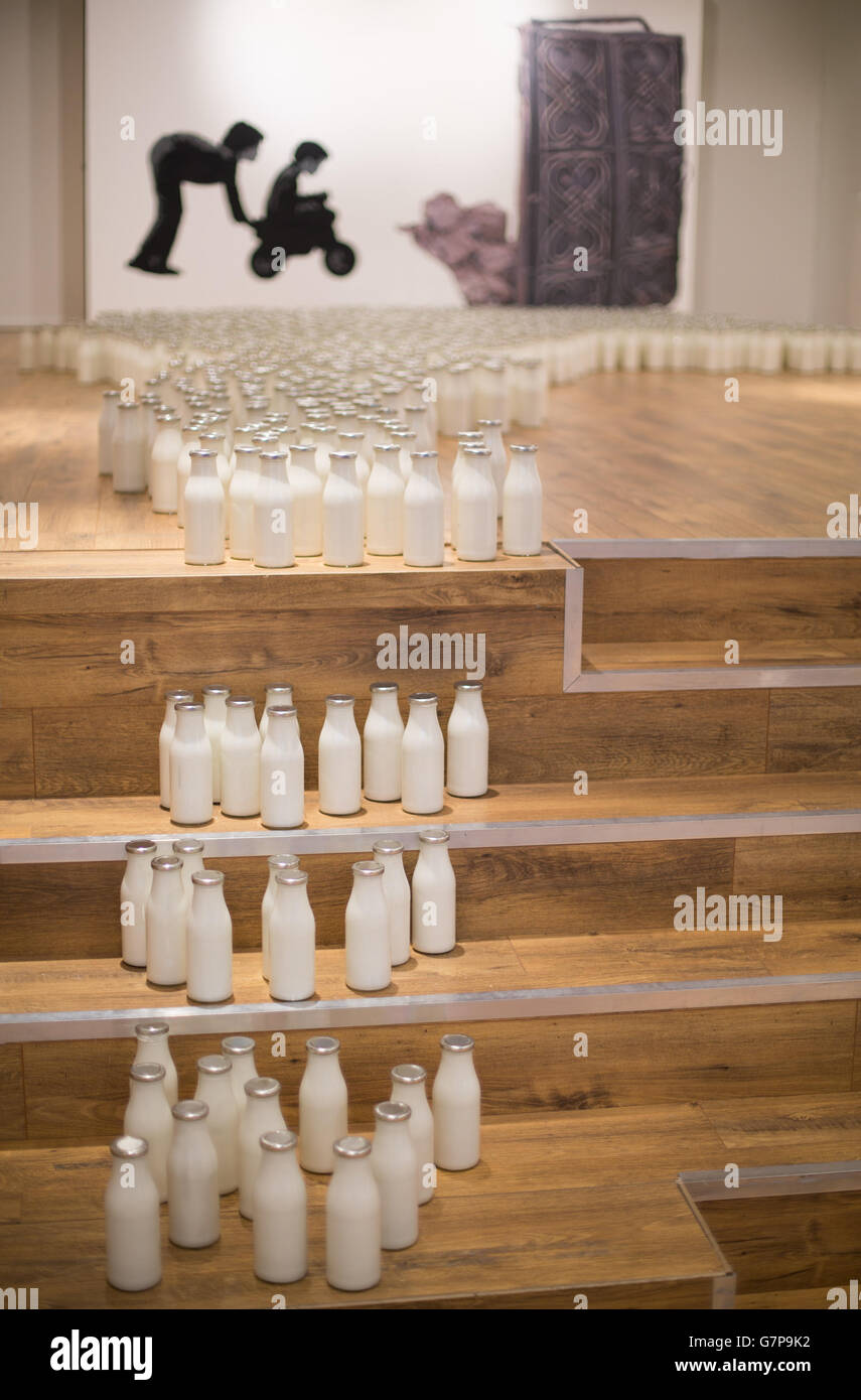 , constructed with helpers, featuring 1461 milk bottles, one for every ...