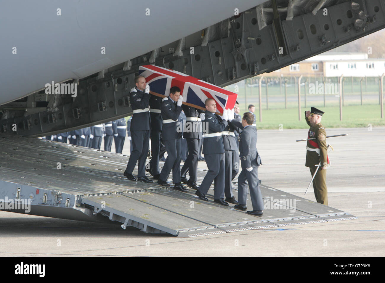 The coffin of Squadron Leader Patrick Marshall, who was one of ten ...