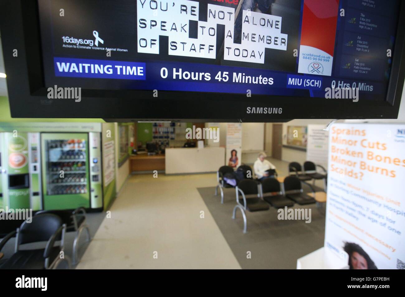 A TV screen showing the waiting time in the Accident and Emergency ...