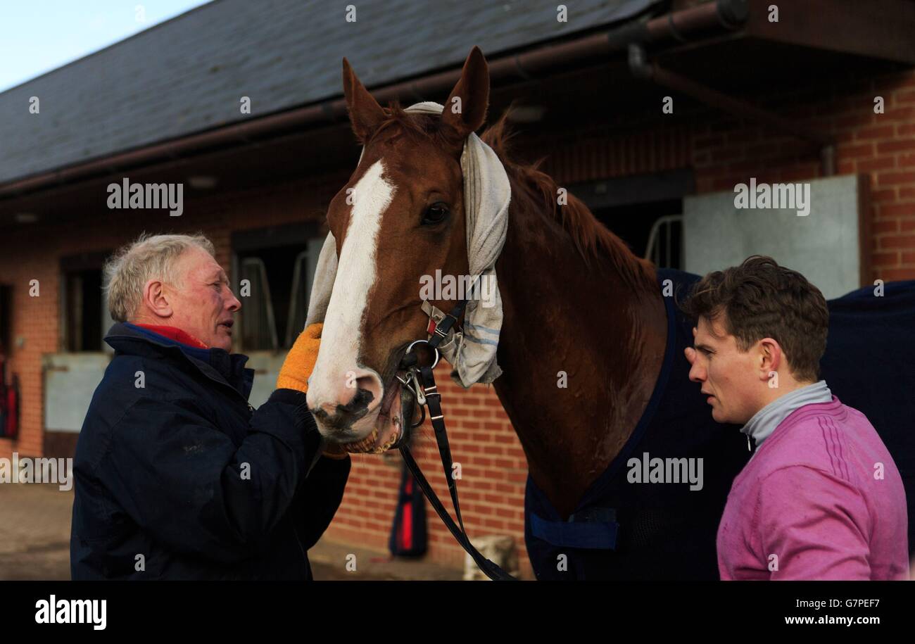 Trainer Gary Moore alongside Sire de Grugy during the visit to Cisswood ...