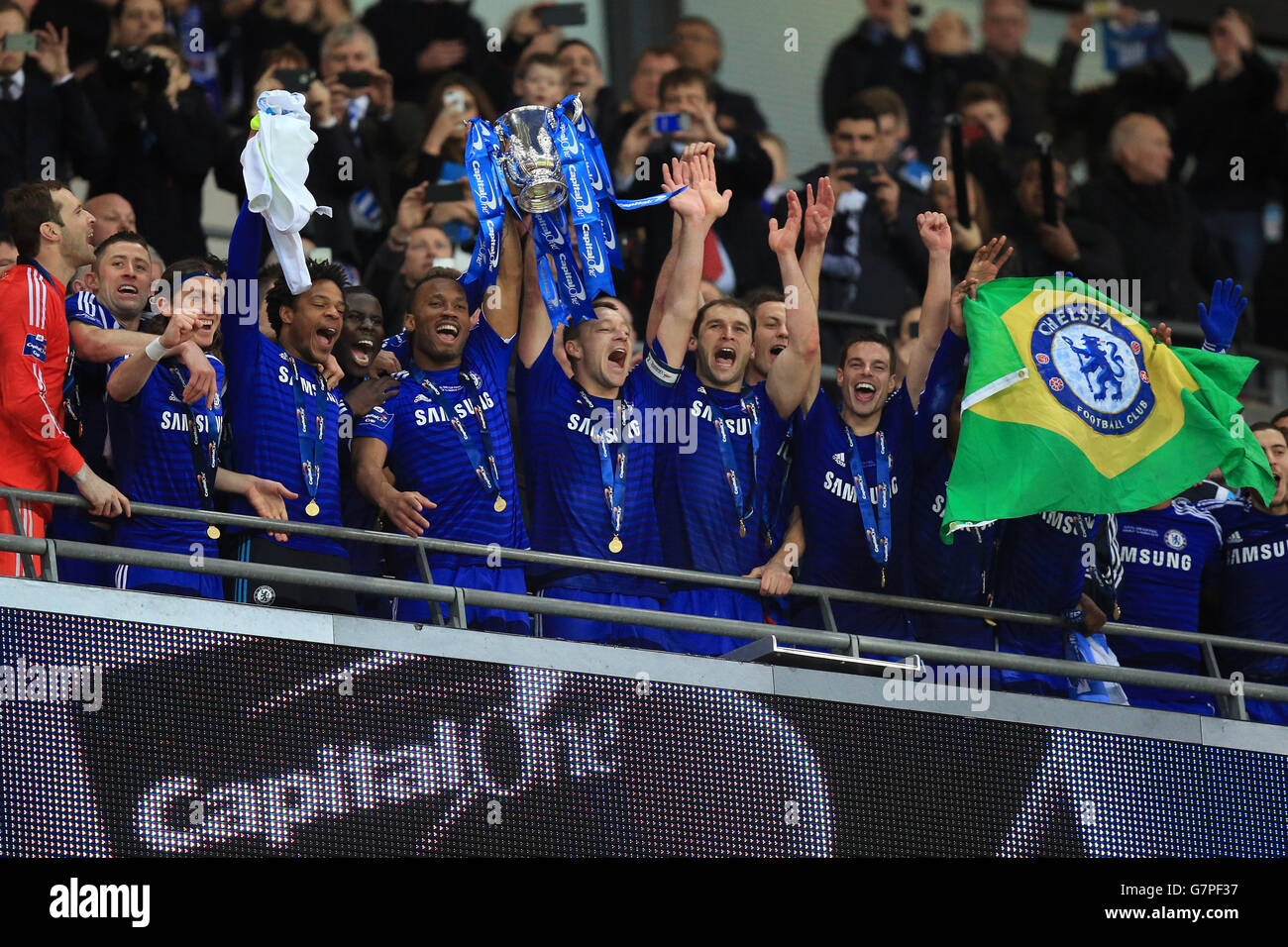 Chelsea lift the capital one cup at wembley stadium hi-res stock ...