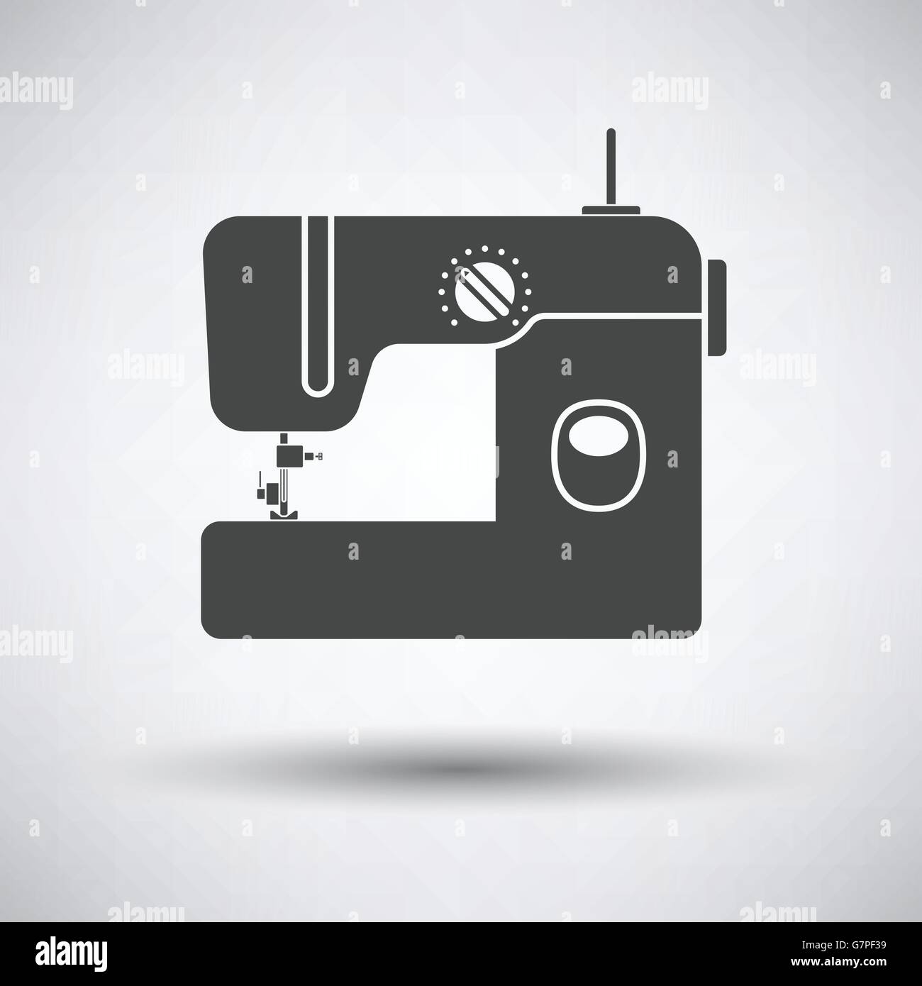 Modern sewing machine icon on gray background, round shadow. Vector ...
