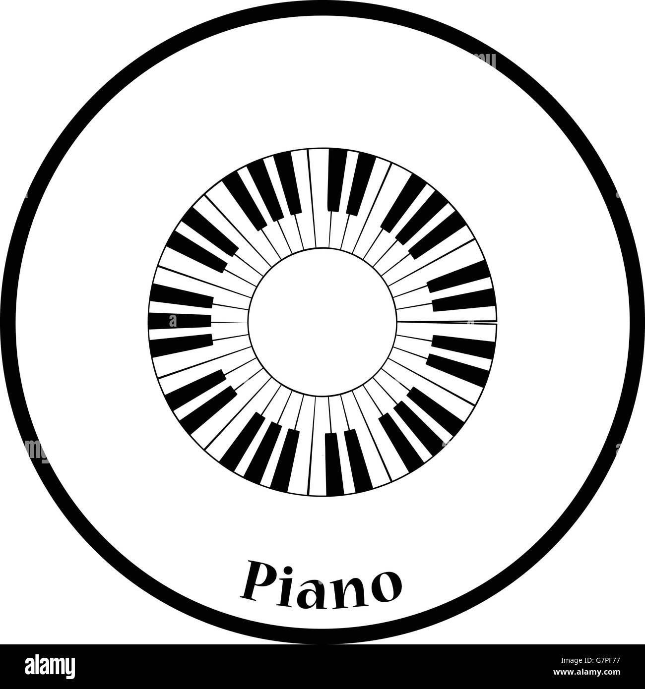 Piano circle keyboard icon. Thin circle design. Vector illustration ...