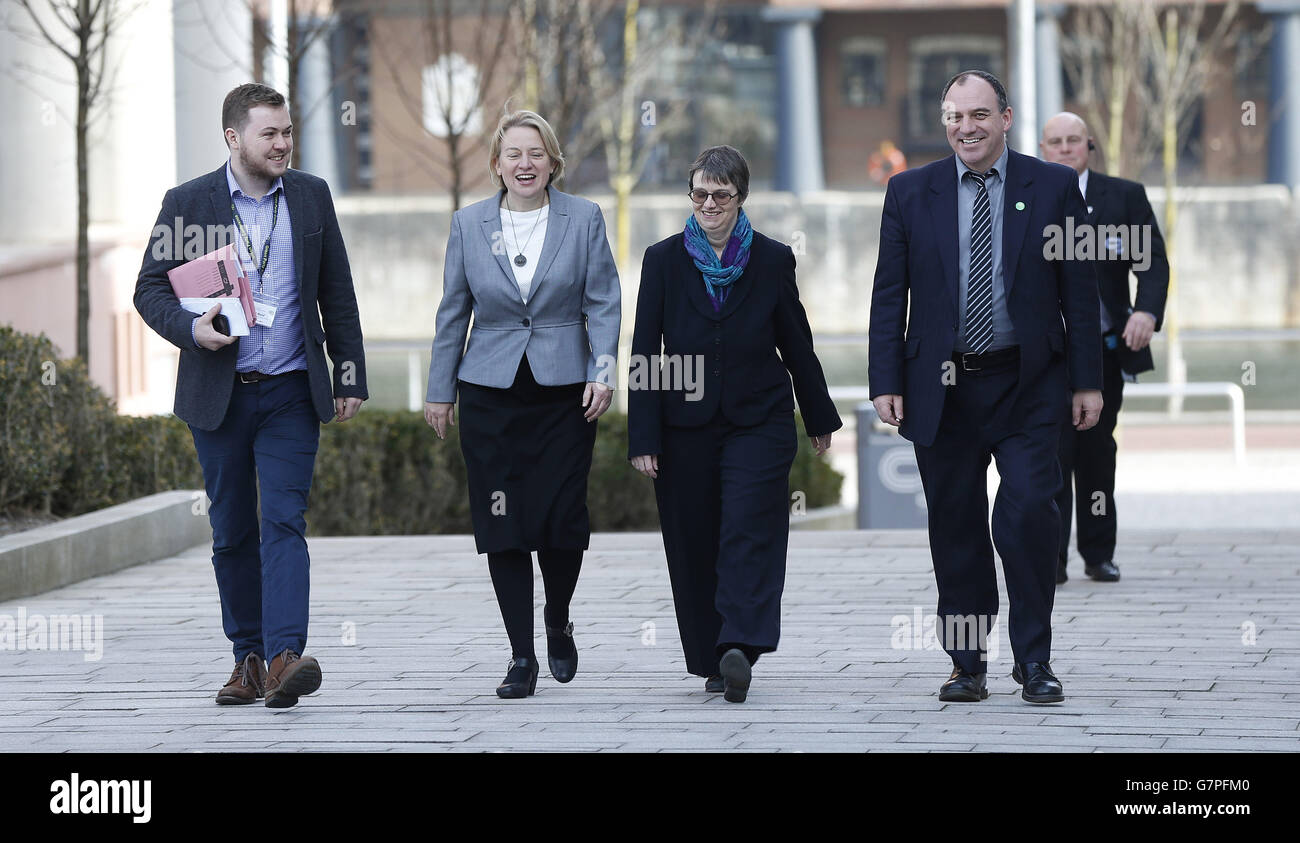 Party leader, Natalie Bennett (2nd left) arrives for the Green Party ...