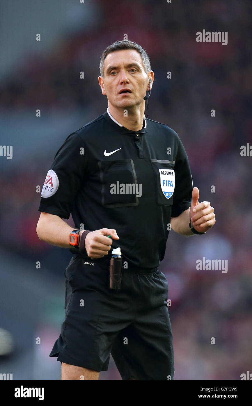 Referee Andre Marriner during the FA Cup Sixth Round match at Anfield ...