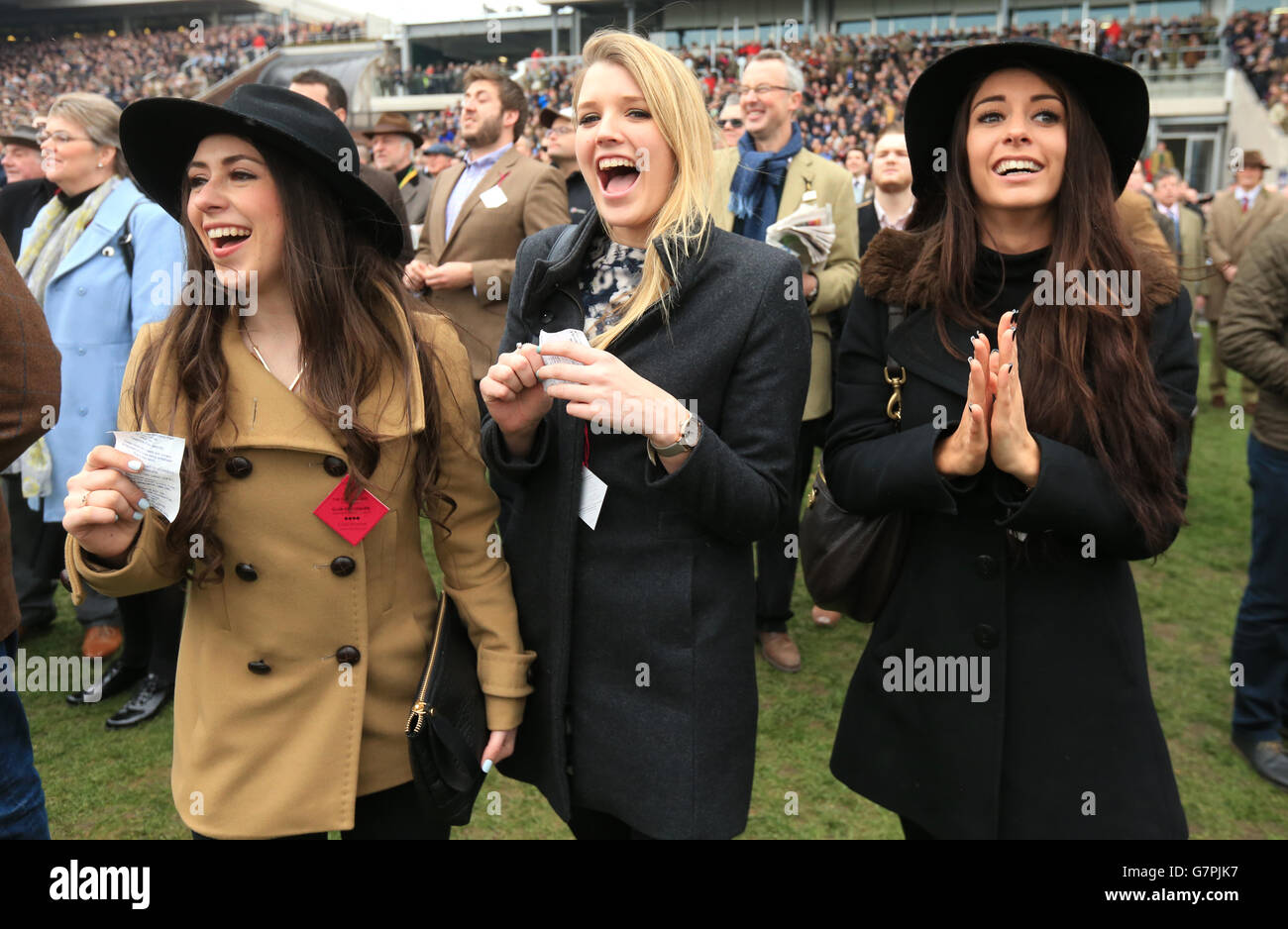 Racegoers cheer on their horse the rsa steeple chase hi-res stock ...