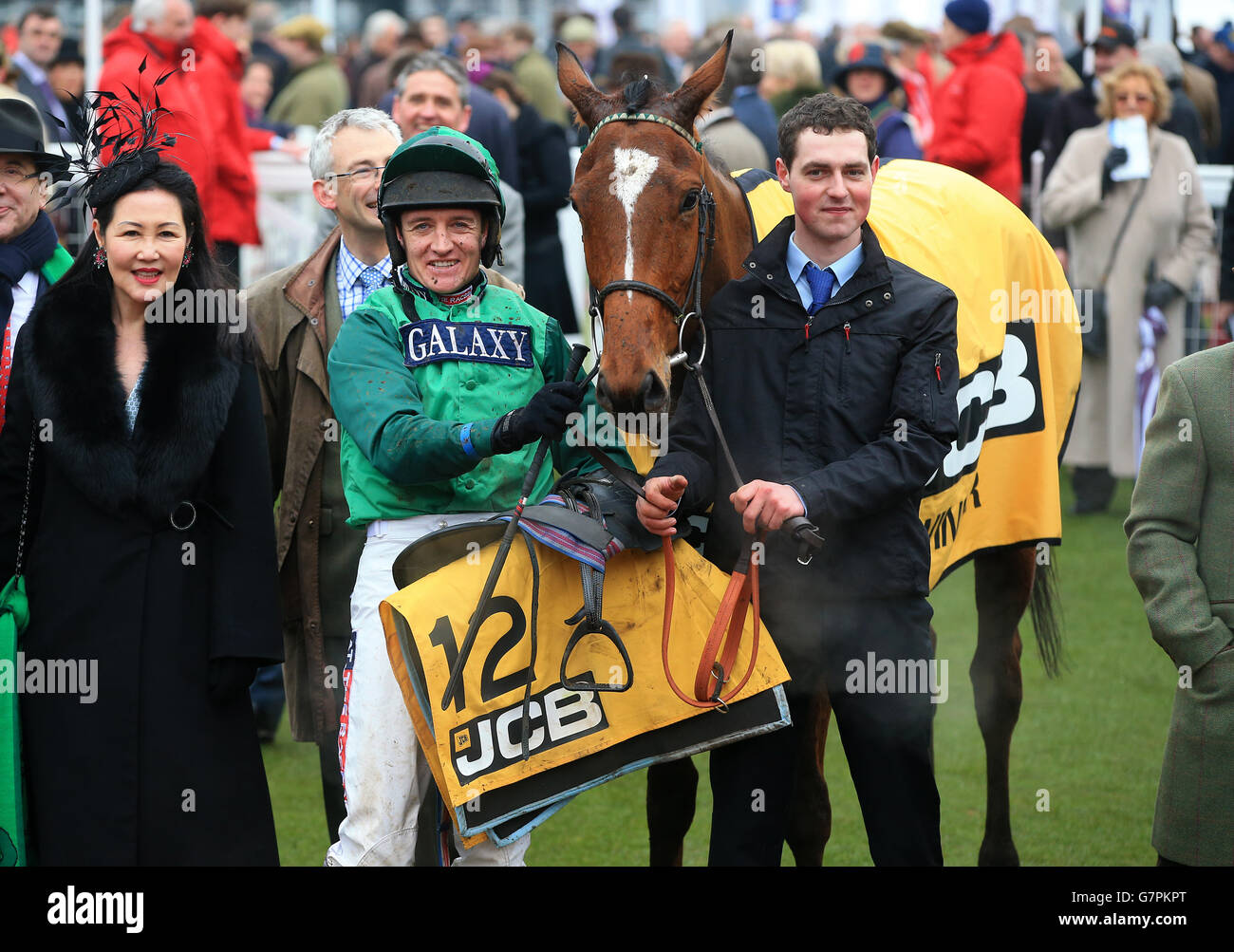 Peace And Co and jockey Barry Geraghty after winning the JCB Triumph ...