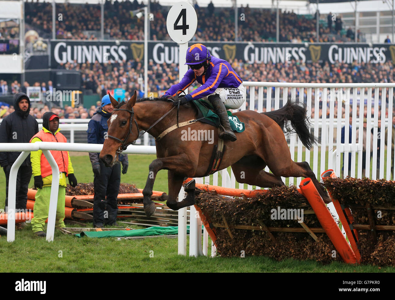 Wicklow Brave ridden by jockey Paul Townend jumps the last prior to ...