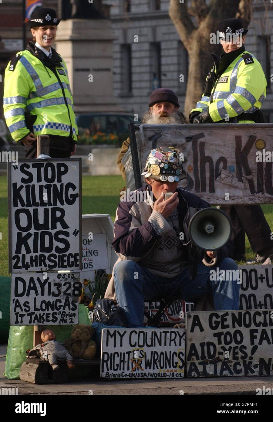 Demonstrator Brian Haw who has been in Parliament Square in London ...