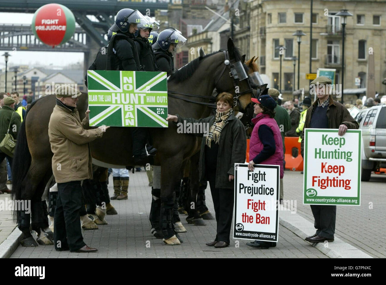 Protestors against the hunting ban as the Labour Party holds it's Local ...