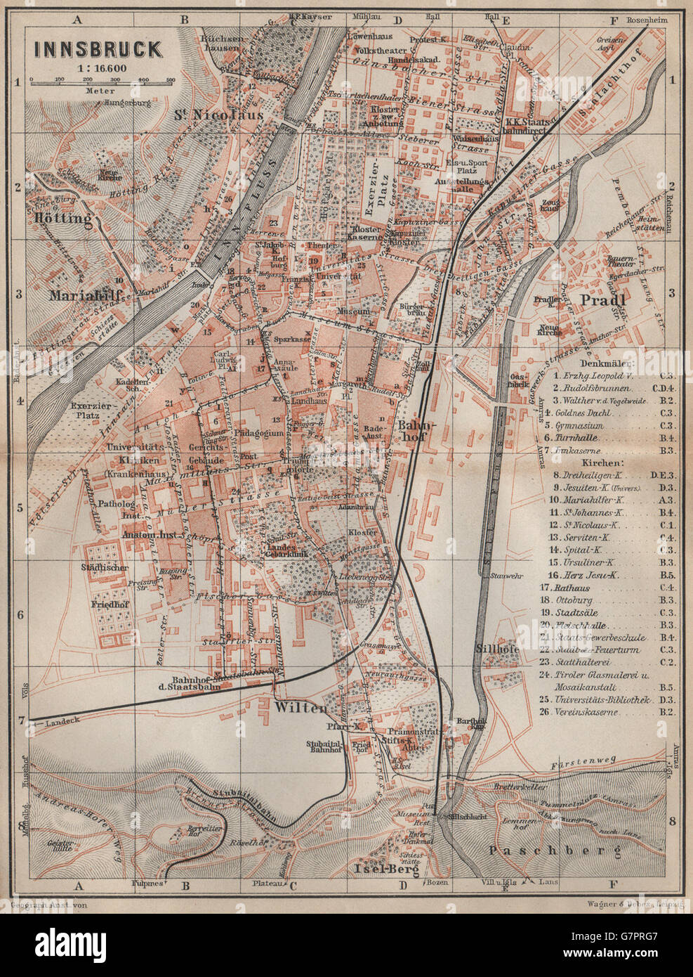 INNSBRUCK antique town city plan stadtplan. Austria Österreich karte ...
