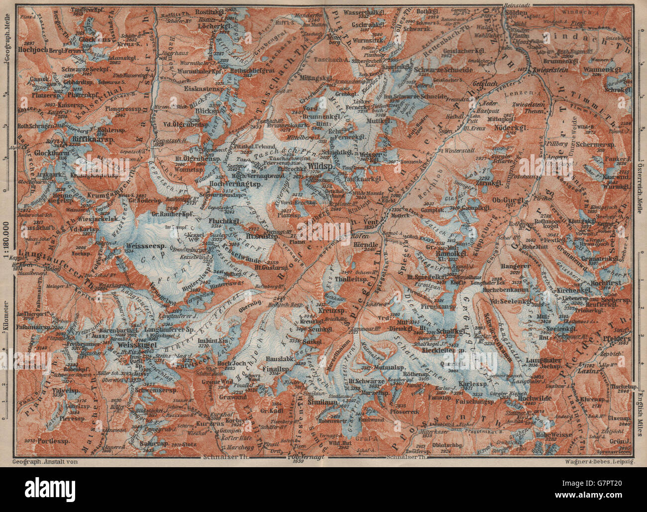 UPPER ÖTZTAL Solden Obergurgl Wildspitze Tyrol Tirol topo-map. Austria ...