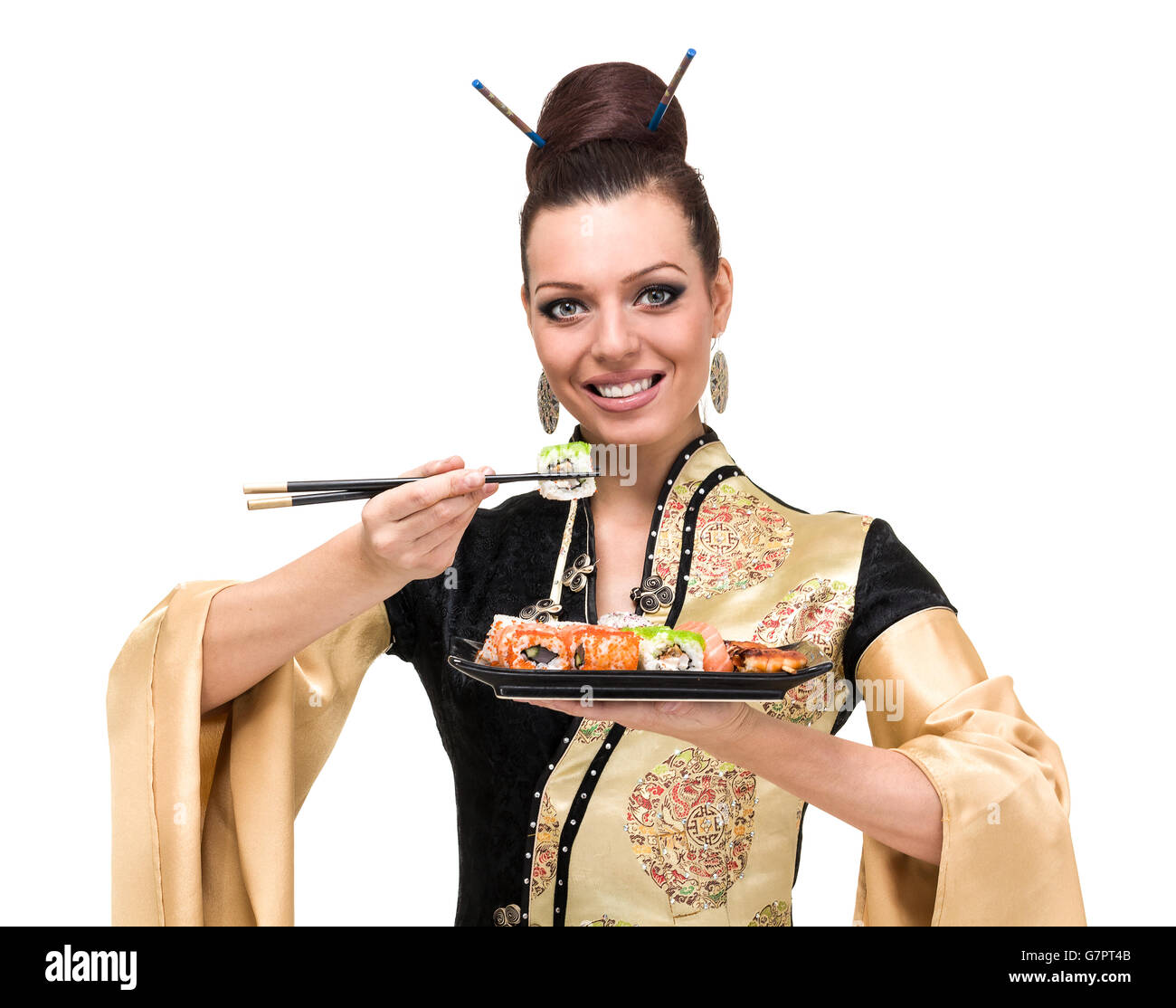 woman in traditional gold dress with eastern food Stock Photo - Alamy