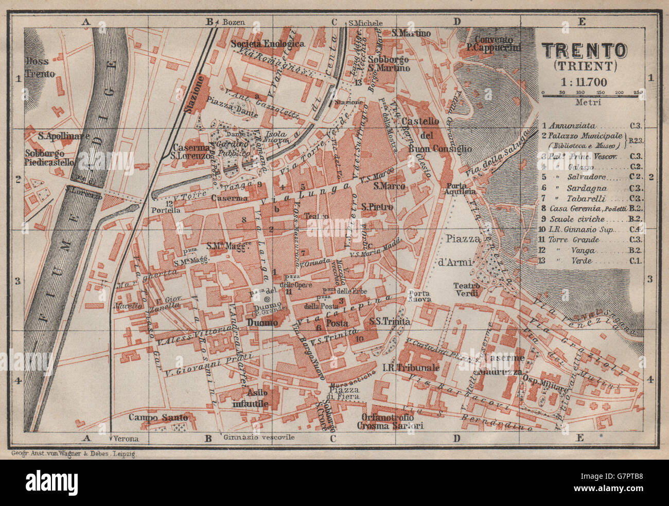 TRENTO (TRIENT) town city plan piano urbanistico. Italy Italia mappa ...