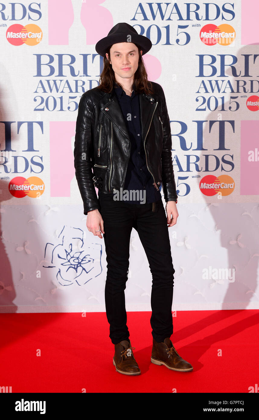 James Bay arriving for the 2015 Brit Awards at the O2 Arena, London ...
