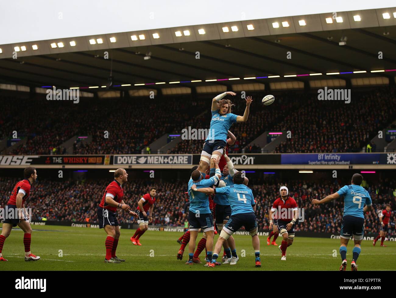 Italy's Joshua Furno wins a line out during the RBS Six Nations match ...