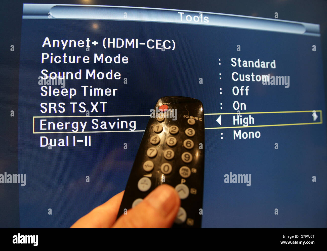 The energy saving function on an LCD flat screen tv, at a home in north ...