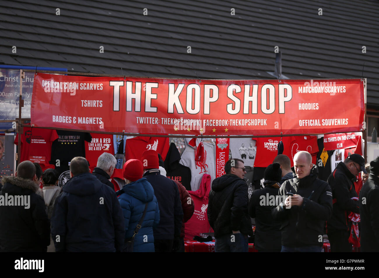 Fans at the kop shop outside Anfield before the Barclays Premier League ...